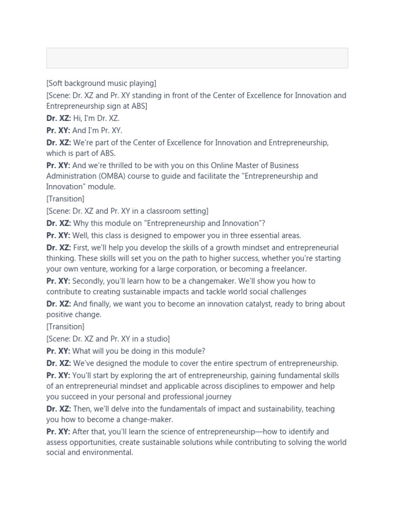 Introduction Video Script | PDF | Entrepreneurship | Social ...