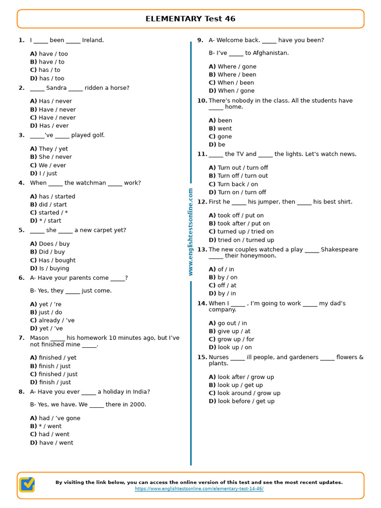 1183 Elementary Test 46 | PDF