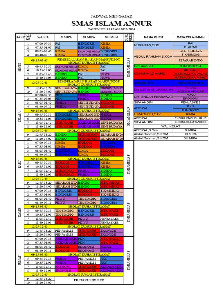 revisi-JADWAL PELAJARAN SMA 2023-2024 | PDF