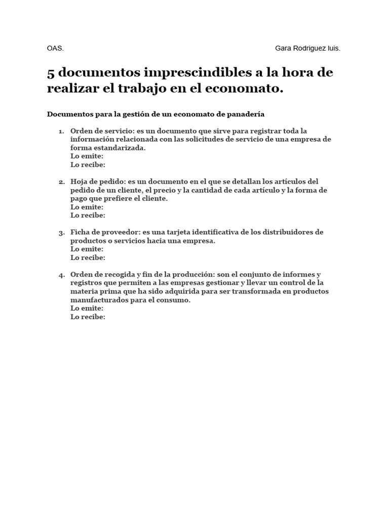 5 Documentos Imprescindibles A La Hora de Realizar El Trabajo en El Economato | PDF