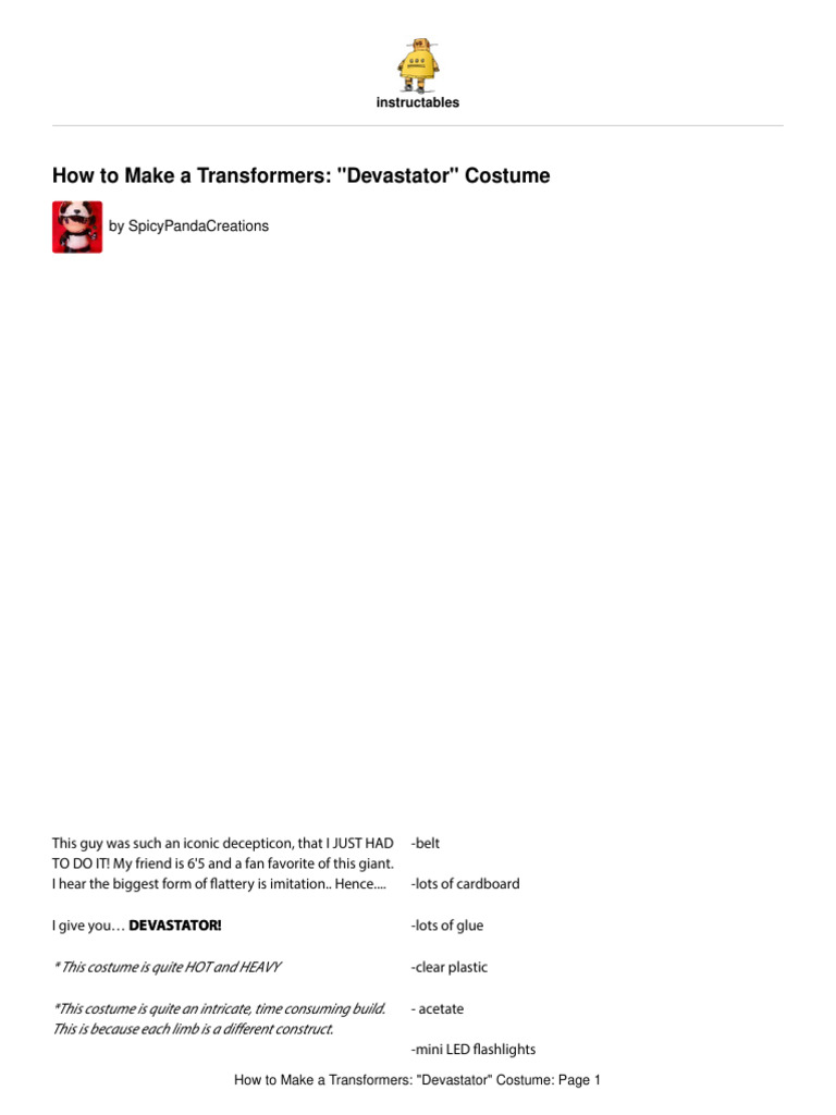 How To Make A Constructicons Devastator Costume | PDF