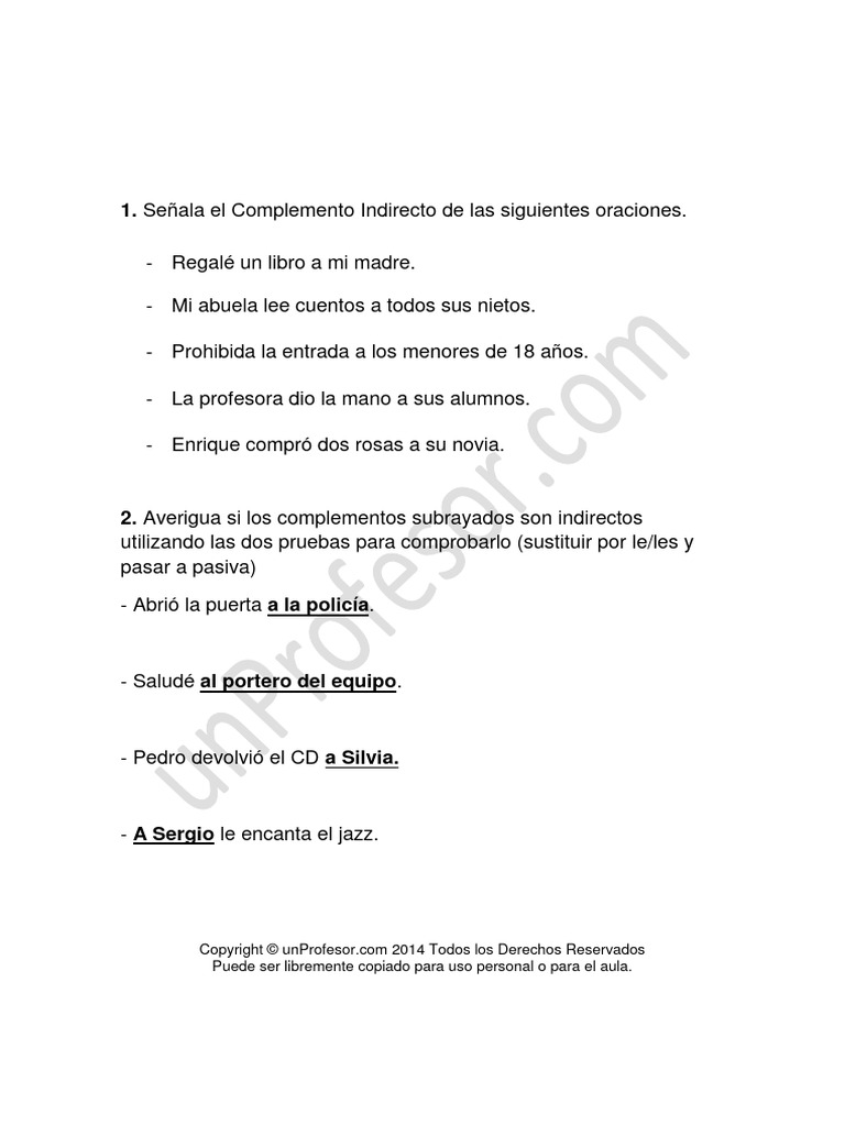 Ejercicio El Complemento Indirecto 118 | PDF