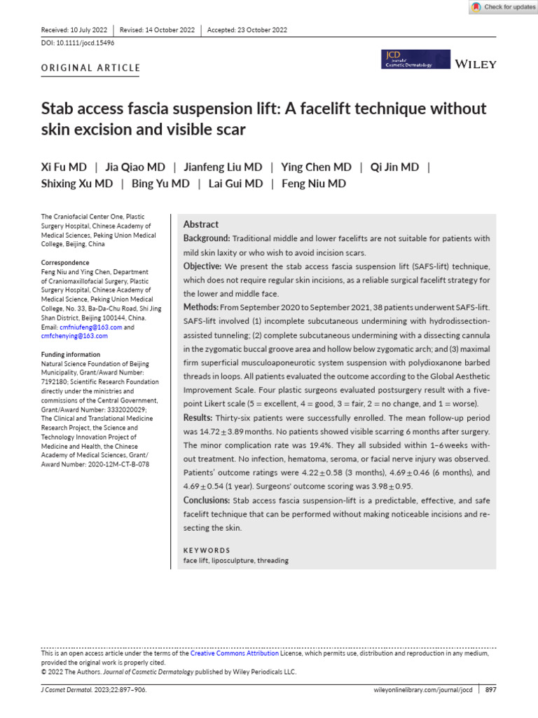 Fascia Suspension Lift A Facelift Technique Without Skin Excision and ...