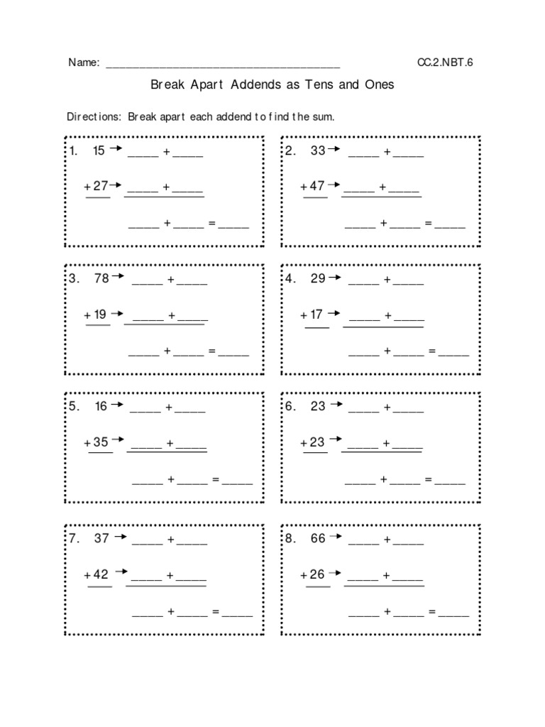 Break Apart Addition Worksheets | PDF | Arithmetic | Elementary Mathematics
