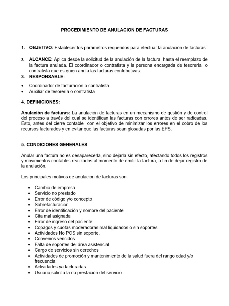 Procedimiento de Anulacion de Facturas | PDF | Factura Procedimiento de Anulacion de Facturas | PDF | Factura