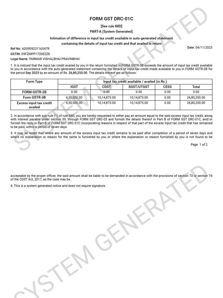 DRC01C PartA 09FZMPP1720E2Z8 092023 | Download Free PDF | Taxes | Tax ... DRC01C PartA 09FZMPP1720E2Z8 092023 | Download Free PDF | Taxes | Tax ...