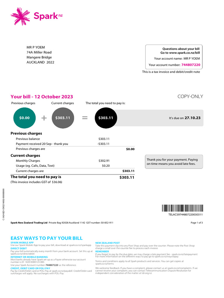 Spark Bill | PDF | Payments | Invoice