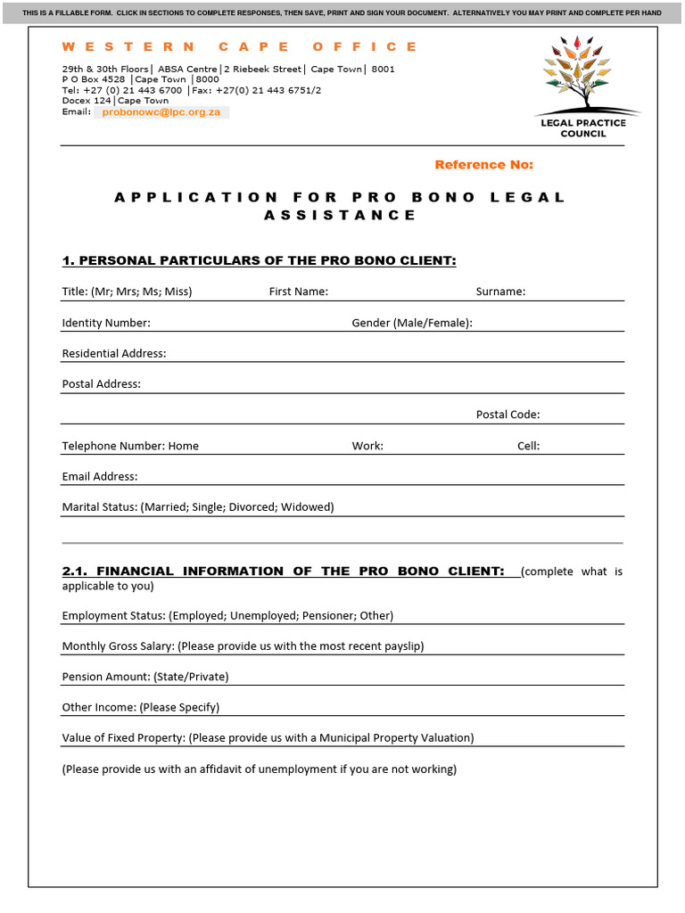 New Application Form For Individuals LPCWC 1 | PDF | Lawyer | Justice