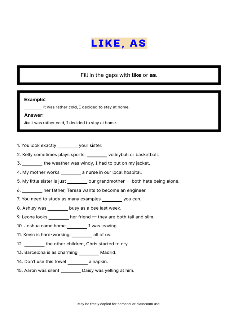 Like and As Exercise 2 | PDF