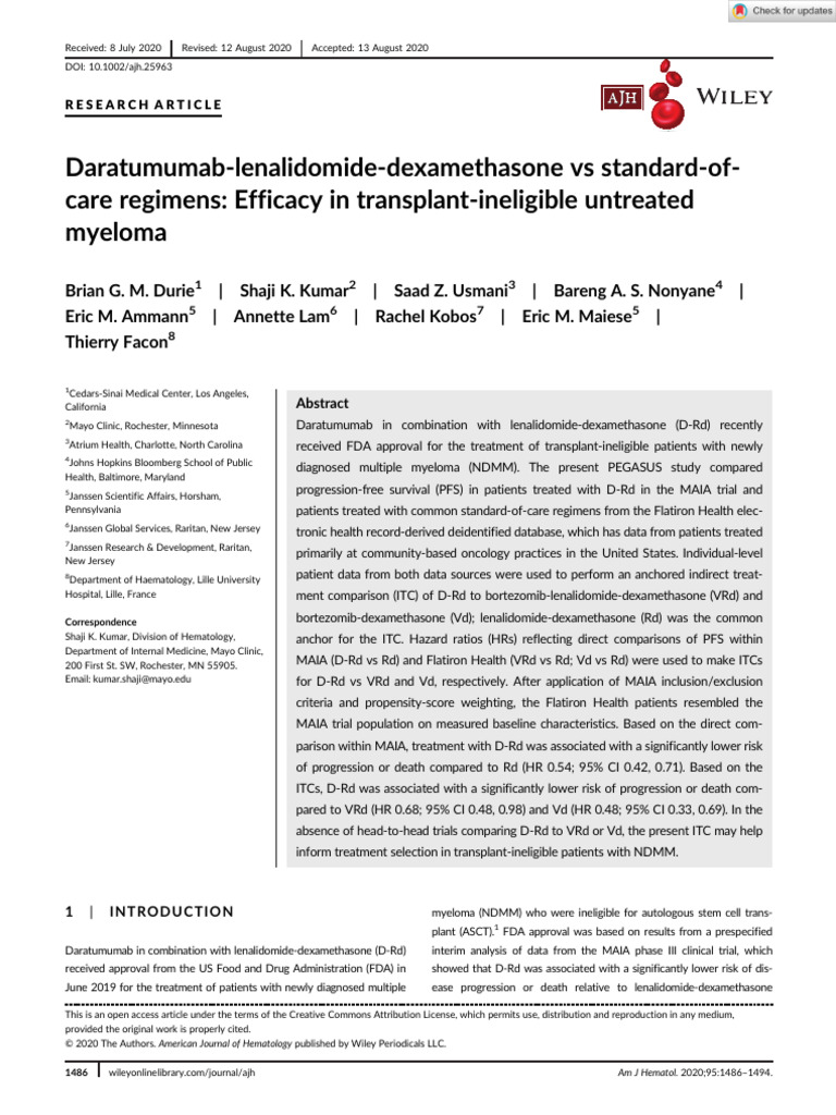 Daratumumab-Lenalidomide-Dexamethasone Vs Standard-Ofcare | PDF | Medicine | Health Care