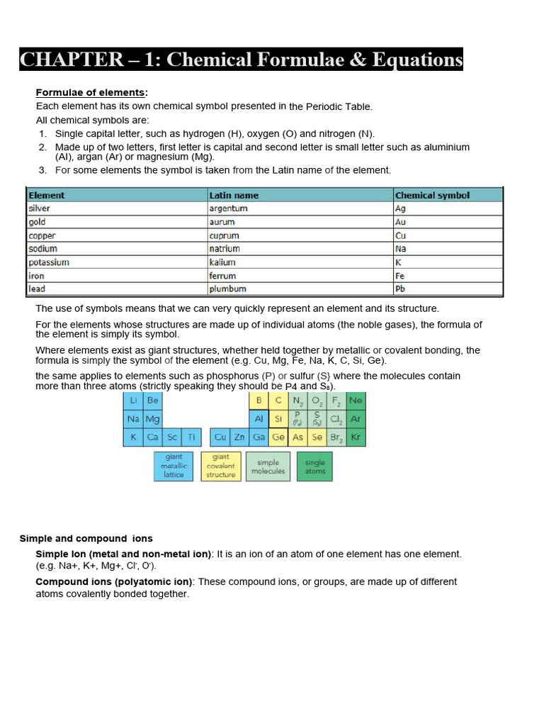Chemistry-Ch 4 - Chemical Formulae and Equation | PDF | Chemical ...