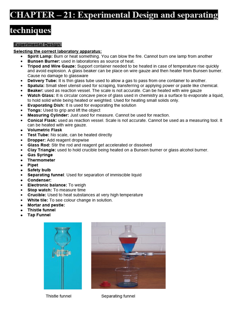 Chemistry-Ch 21 - Experimental Design and Separation Techniques | PDF | Distillation | Solubility