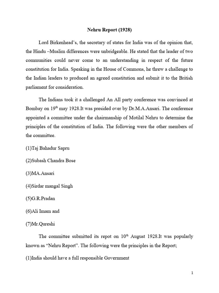Nehru Report (1928) | PDF | Government | Indian Nationalism