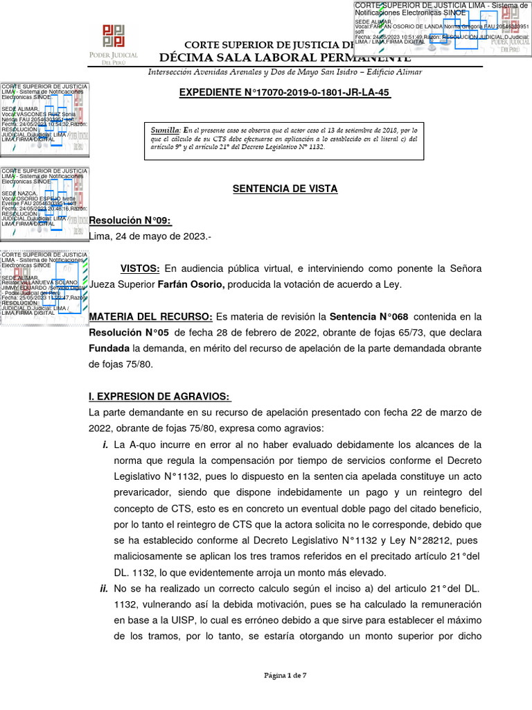 EXP #17070-2022 El Cálculo de Su CTS Debe Efectuarse en Aplicación Dec ...