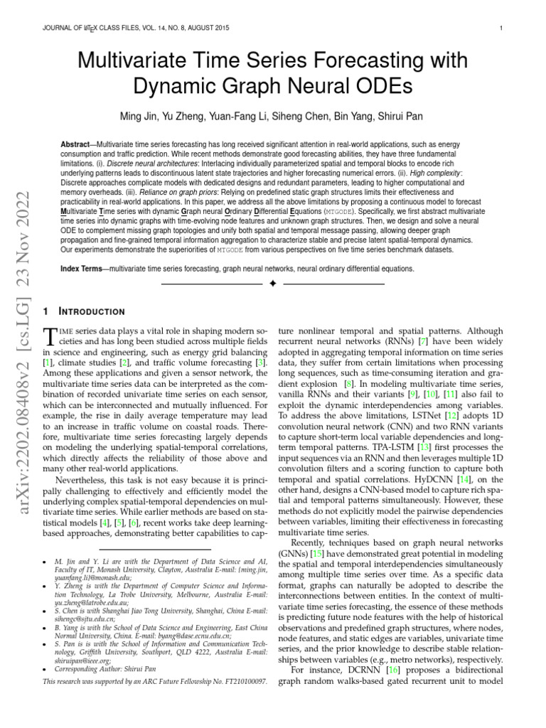 Multivariate Time Series Forecasting With Dynamic Graph Neural Odes | PDF | Time Series ...