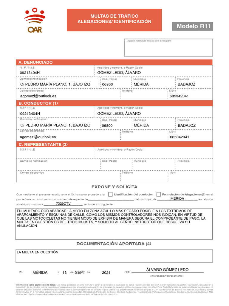 Alegaciones Multa 1 | PDF | Licencia de conducir | Multa (pena)