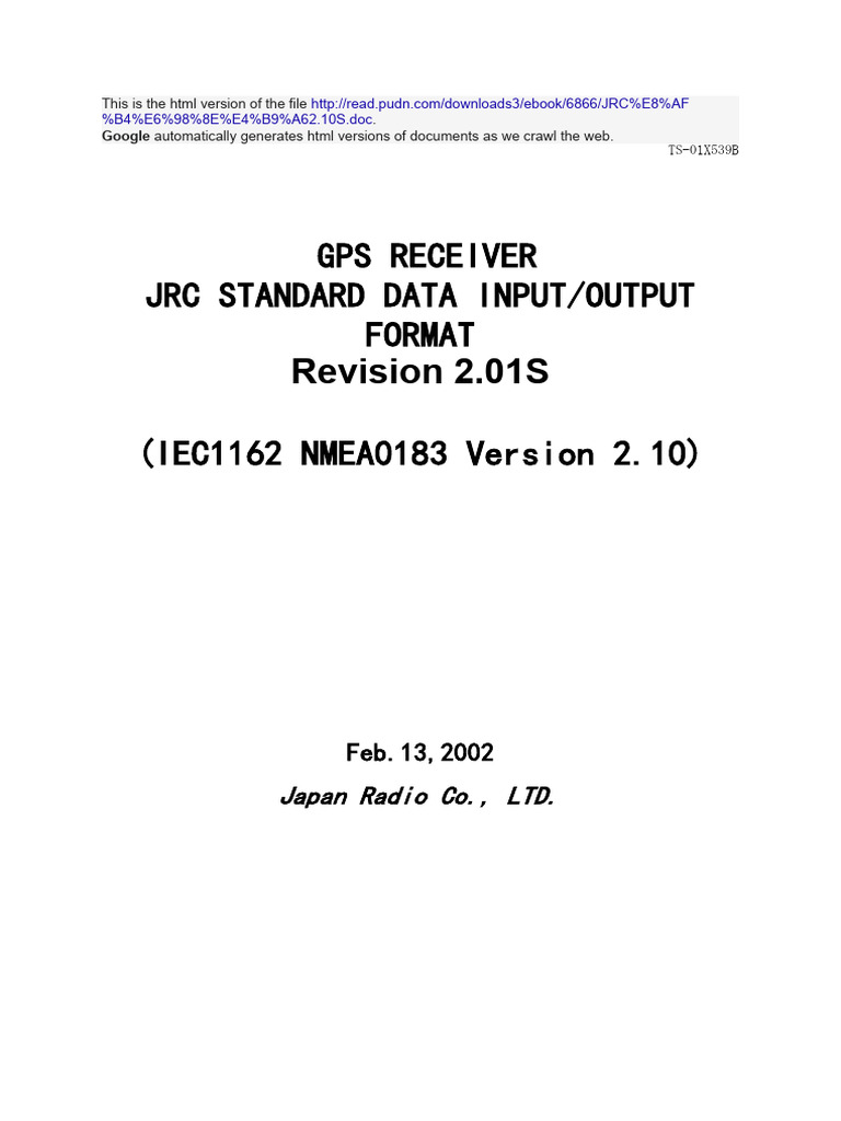 JRC Standard Data Inputoutput Format | PDF | Global Positioning System ...