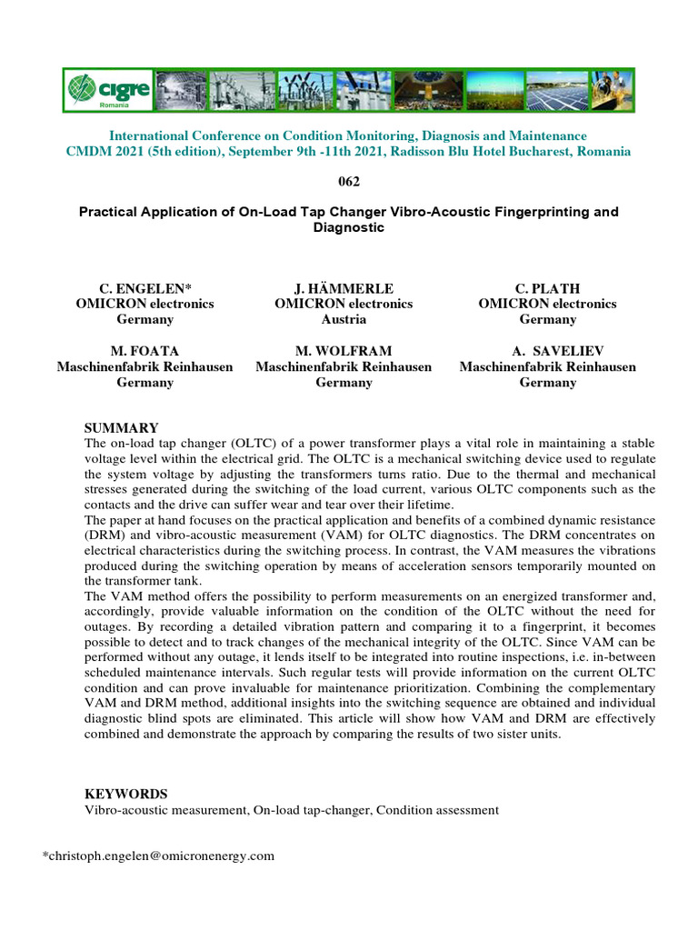Pratical Application of Vibro Acoustic OLTC Paper CIGRE 2021 Engelen ...