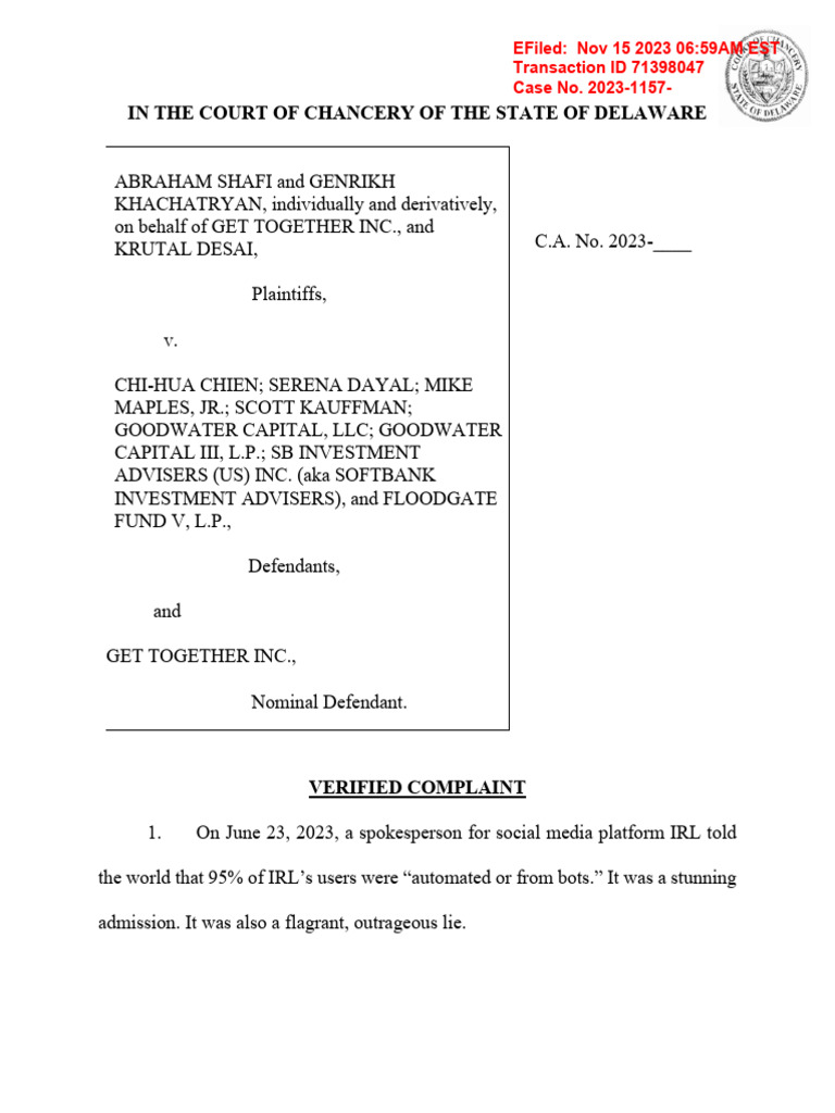 IRL Lawsuit | PDF | Venture Capital | Corporate Finance