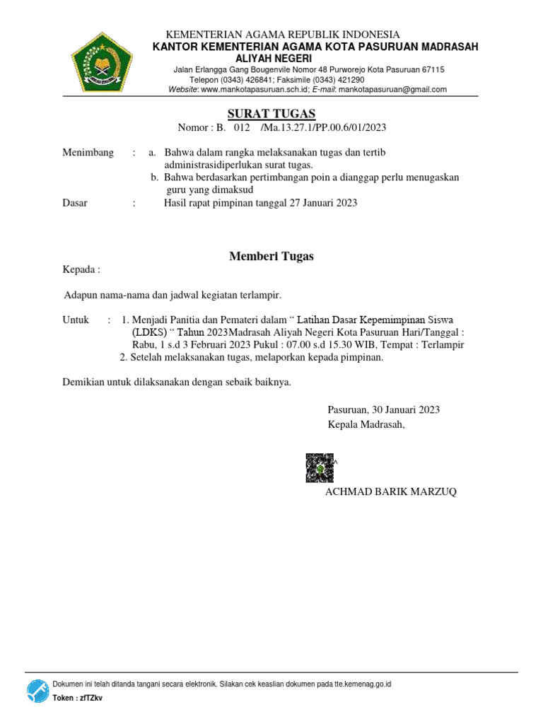 Surat Tugas LDKS 2023 1 | PDF
