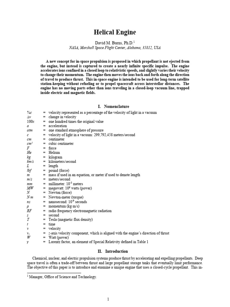 Helical Engine: David M. Burns, PH.D | PDF | Momentum | Special Relativity