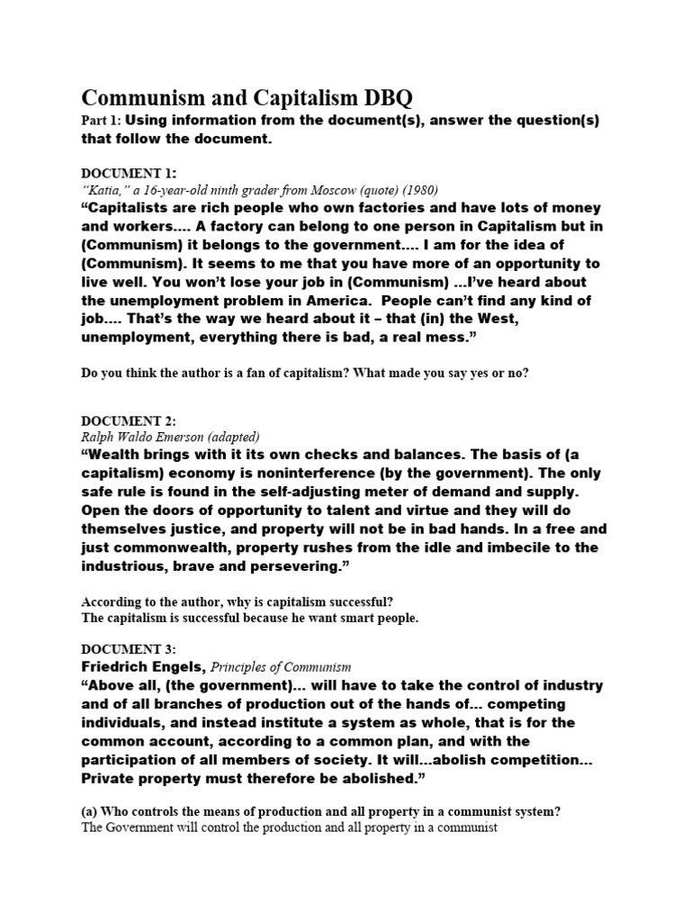 Communist Vs Capitalist DBQ | PDF | Capitalism | Communism