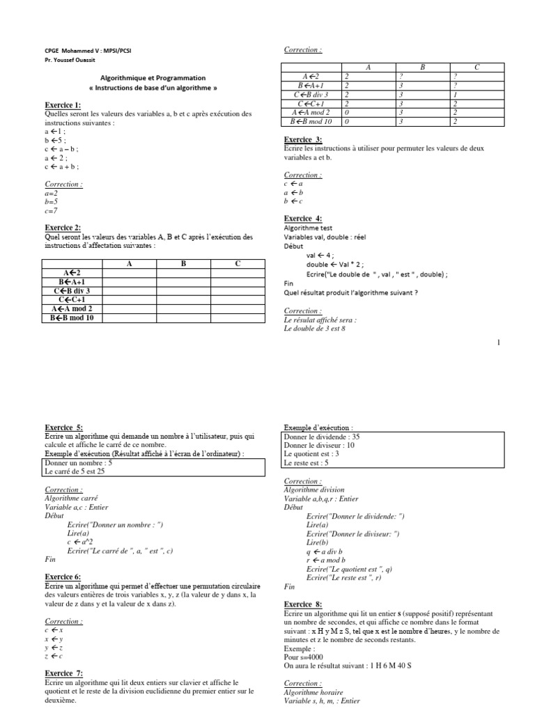 Correction TD Algorithmique Et Programmation | PDF | Entier naturel | Booléen