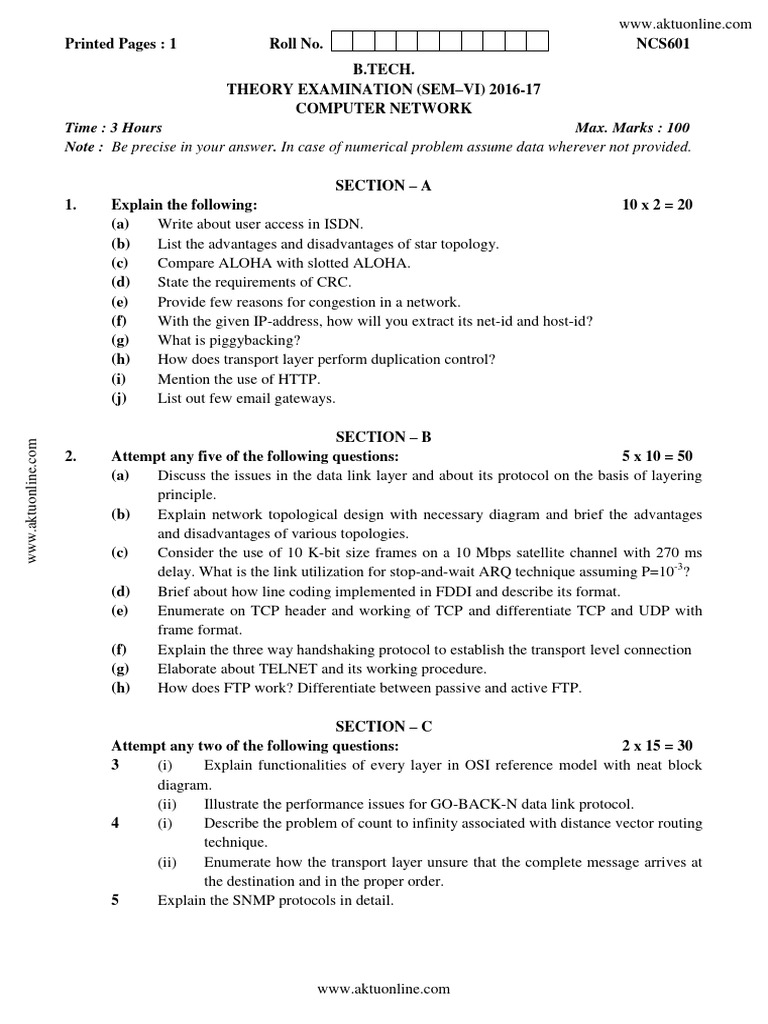 Computer Network Ncs 601 2017 | PDF | Transmission Control Protocol | Computer Network