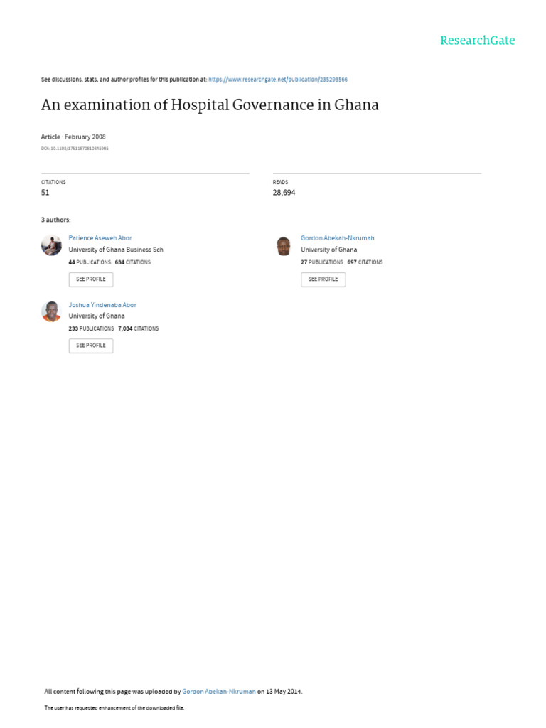 Hospital Governance in Ghana | PDF | Governance | Hospital
