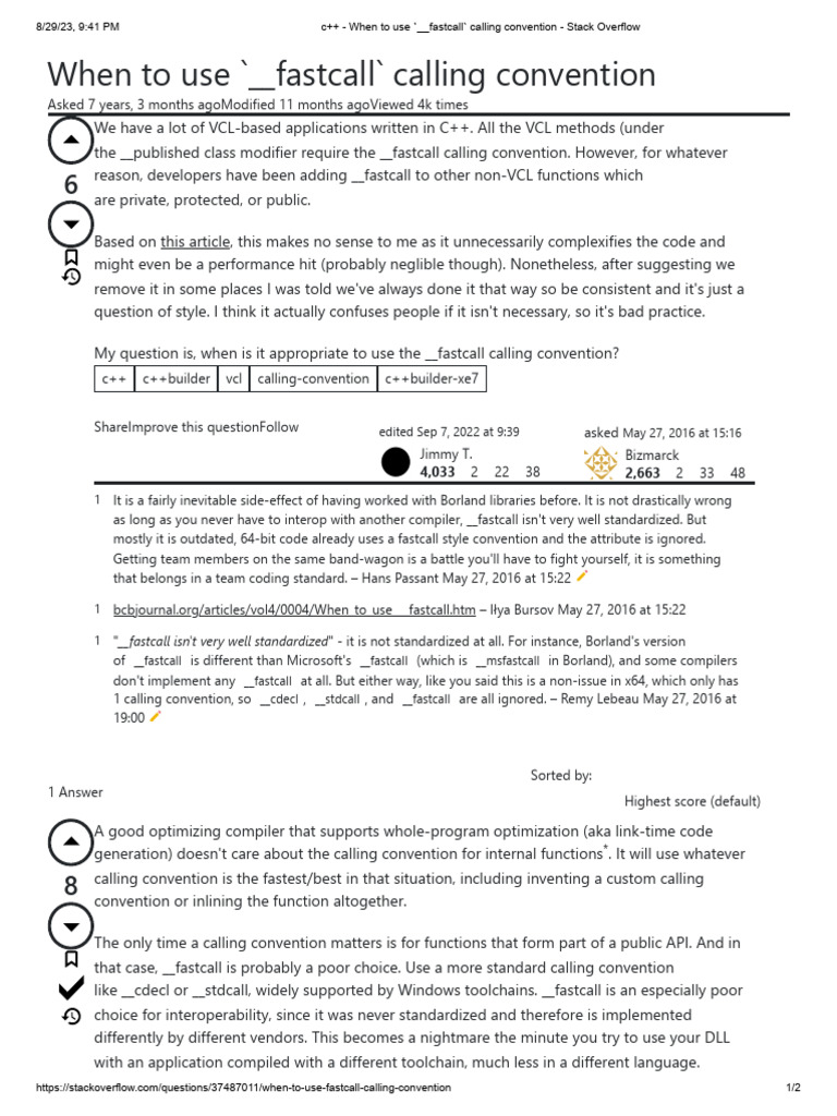C++ - When To Use ' - Fastcall' Calling Convention - Stack Overflow | PDF | Information ...