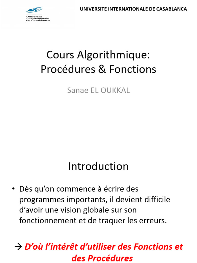 Cours-EL OUKKAL-Fonctions & Procédures | PDF | Programme informatique ...
