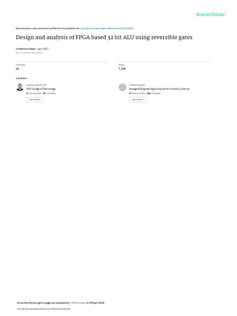 Design and Analysis of FPGA Based 32 Bit ALU Using | PDF | Logic Gate | Microprocessor