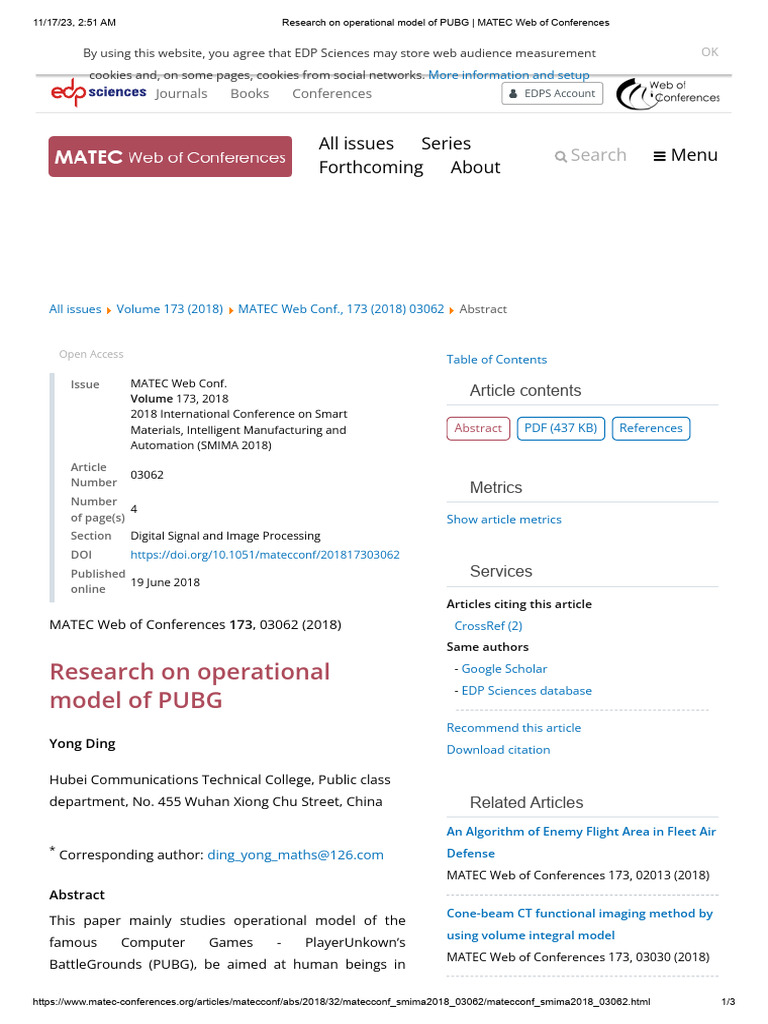 Research On Operational Model of PUBG - MATEC Web of Conferences | PDF | World Wide Web ...