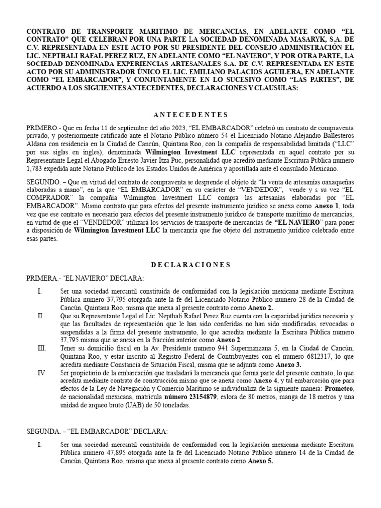 CONTRATO DE FLETAMENTO MARITMO Listo para Tareaa | PDF | Justicia ...