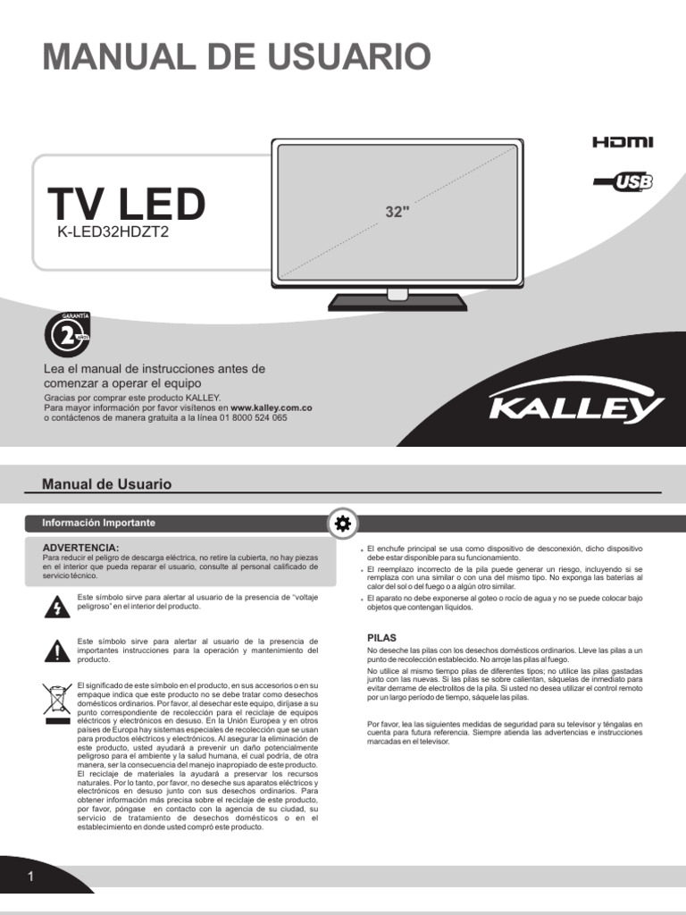 Manual de Usuario K LED32HDZT2 | Descargar gratis PDF | Hdmi | Televisión