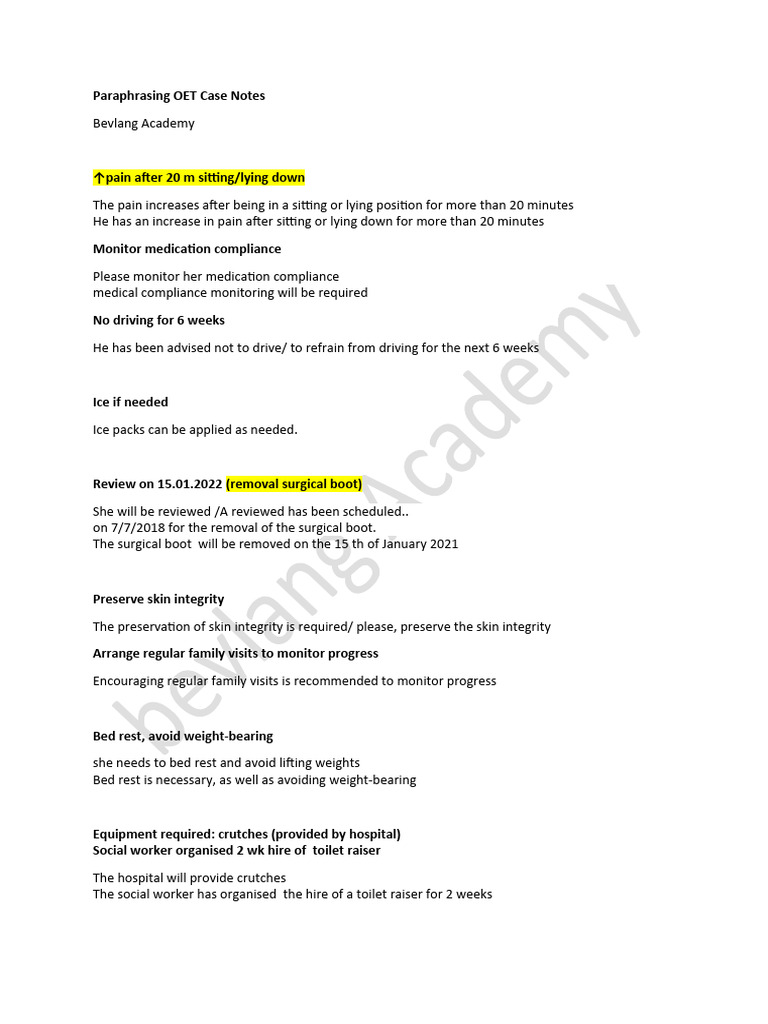 Paraphrasing OET Case Notes Bevlang | PDF
