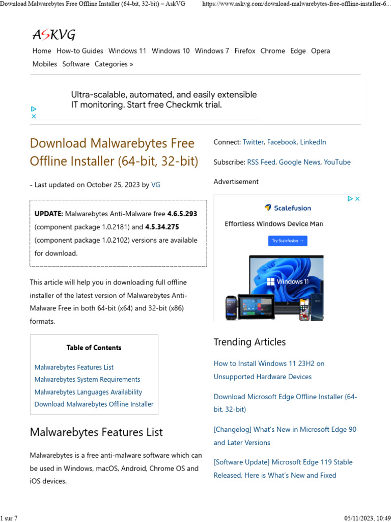 Malwarebytes Free Offline Installer 64 Bit 32 Bit Askvg Pdf Malware Computer Virus