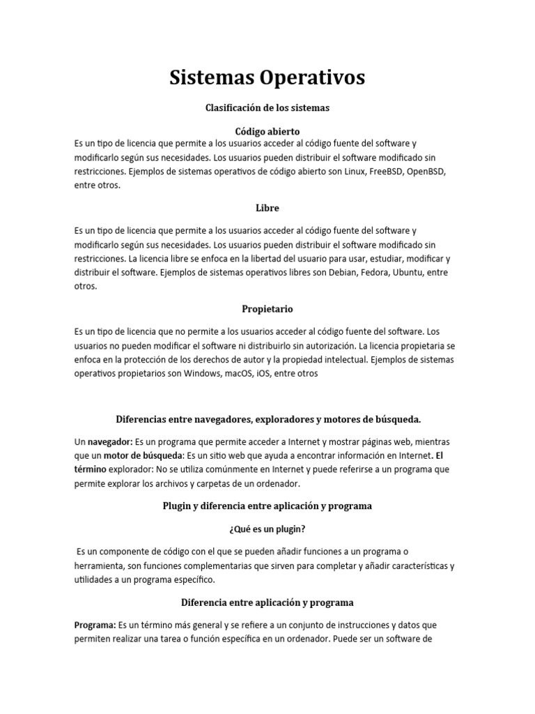 Clasificación de Sistemas Operativos y Software | PDF | Software de la ...