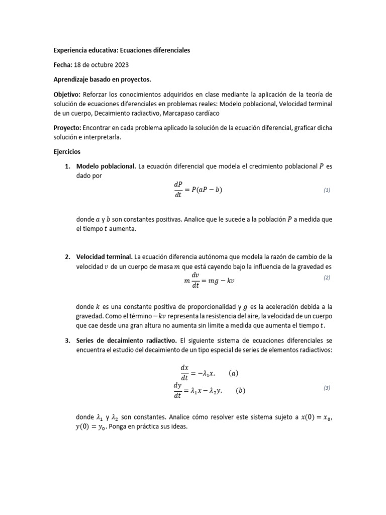 Aprendizaje-Basado-En Proyectos | PDF | Ecuaciones | Ecuaciones diferenciales