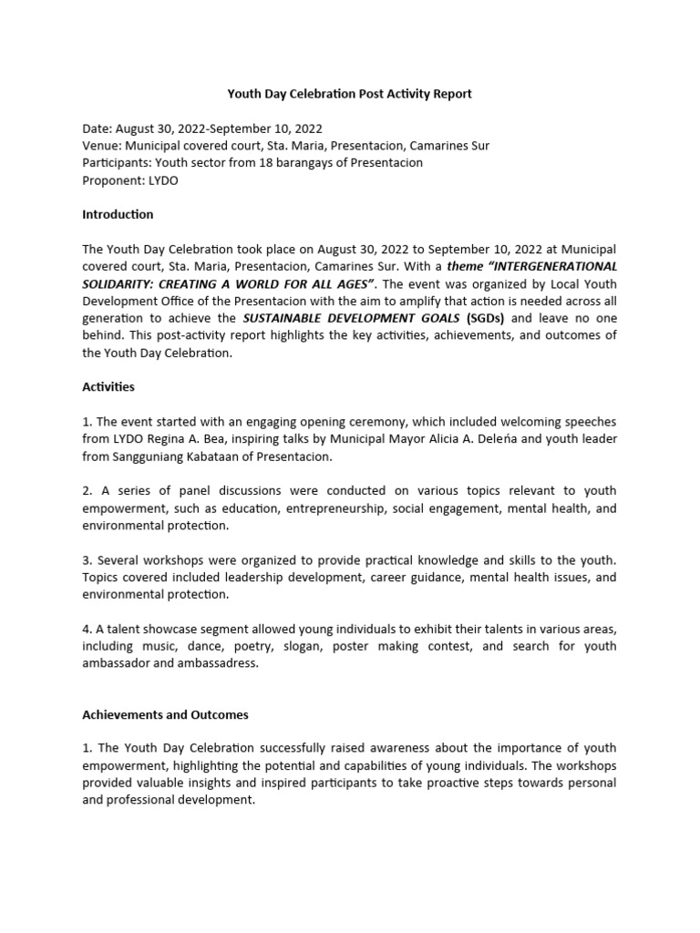 Youth Day Celebration Report 2022 | PDF | Empowerment