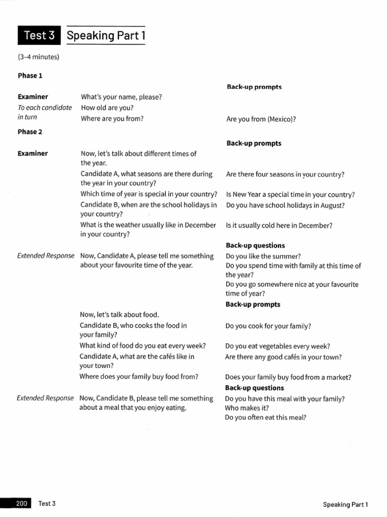 KET - A2 Key For School Trainer 2020 - Test 3 - Speaking | PDF
