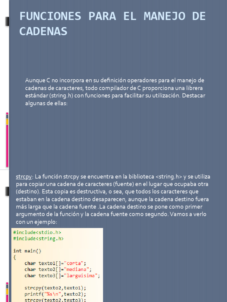 Funciones para El Manejo de Cadenas | PDF | Cadena (informática ...