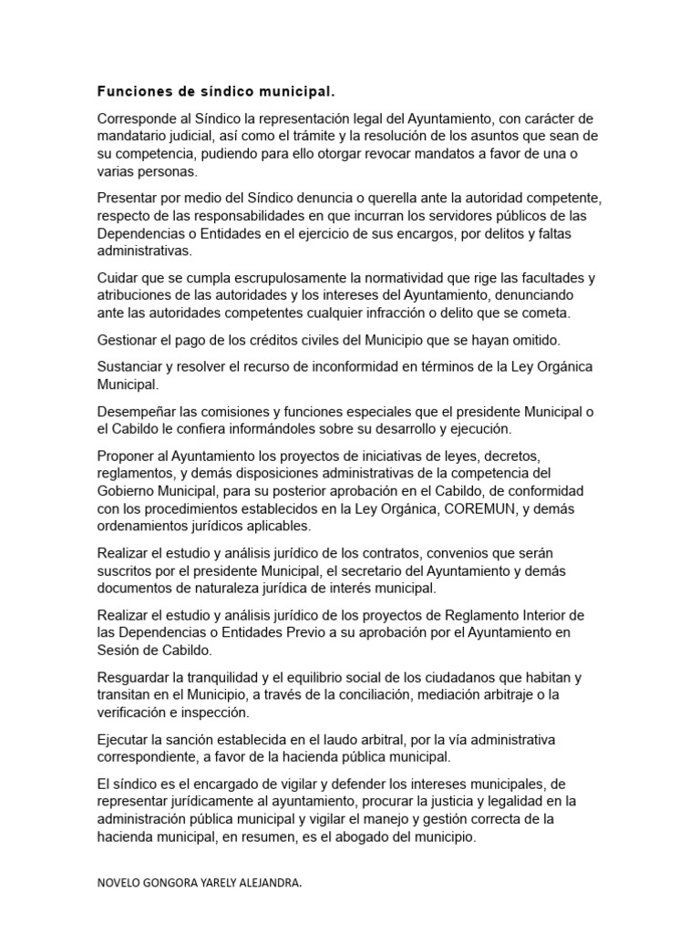 Funciones del Síndico Municipal y Entidades Públicas | PDF | Ley de ...