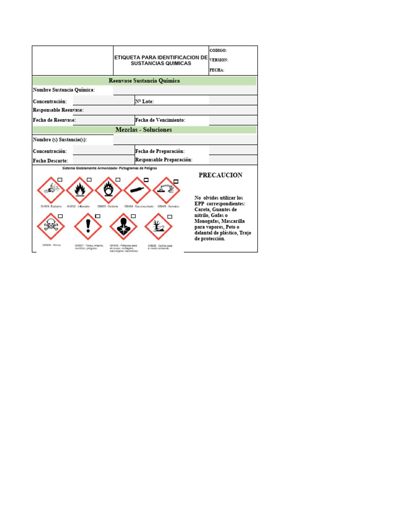 Modelo Etiqueta Sustancias Quimicas | PDF