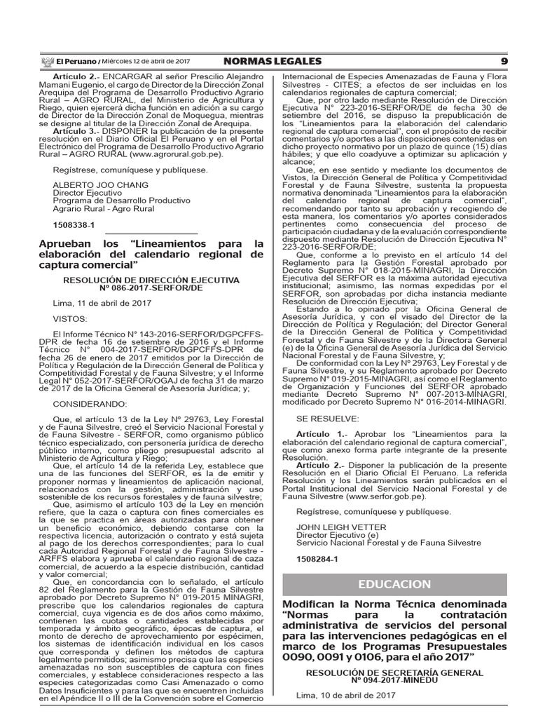 R.S.G. #094-2017-MINEDU Modifican Norma Técnica Contratación CAS Intervenciones Pedagógicas 2017 ...