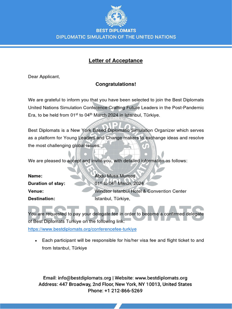 LOA - Abdu Musa Mumed | PDF | Travel Visa | Istanbul