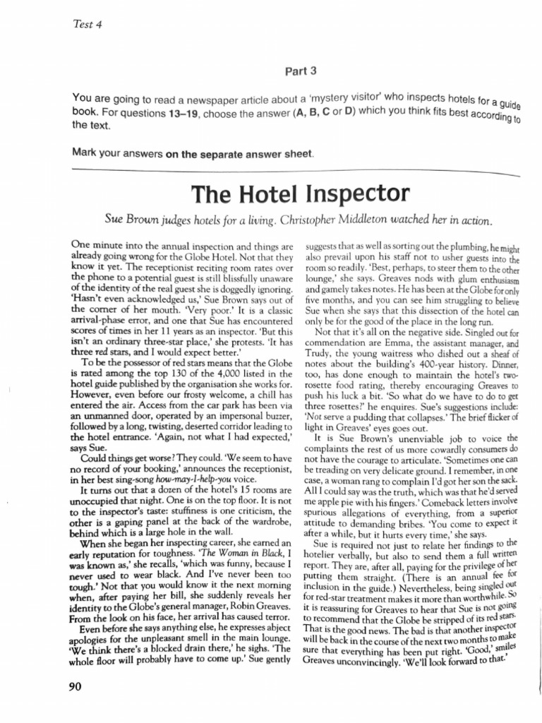 Reading P5 - The Hotel Inspector | PDF