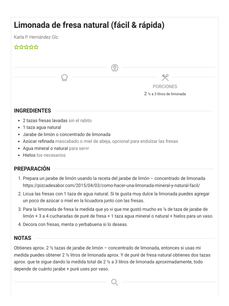 Limonada de Fresa Natural Fácil | PDF