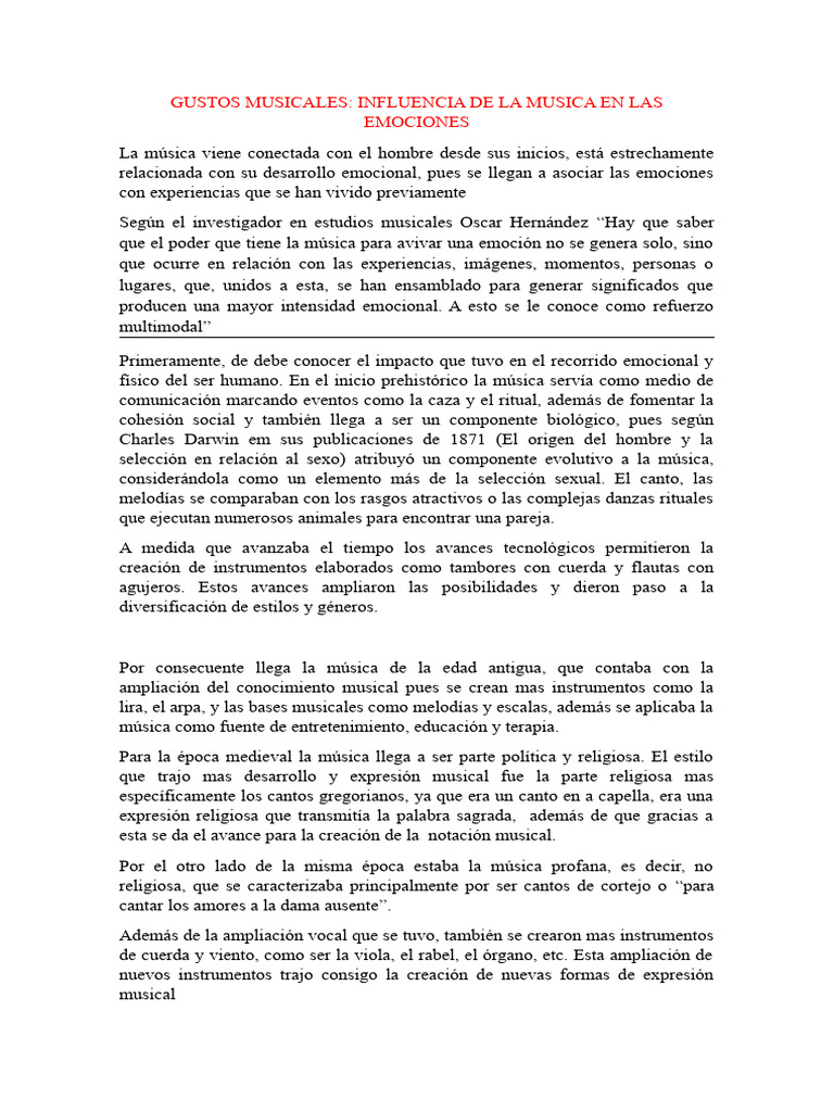 Gustos Musicales | PDF | Las emociones | Instrumentos musicales