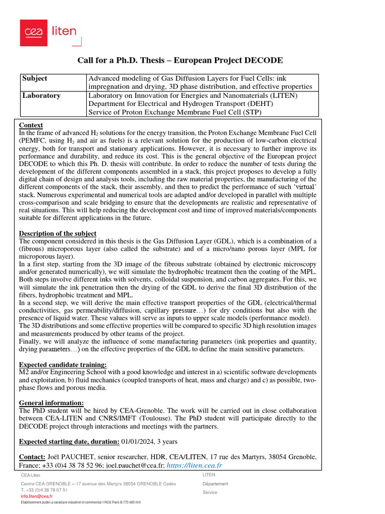 Thesis Decode GDL Cea Imft v2 | PDF | Fuel Cell | Physical Sciences